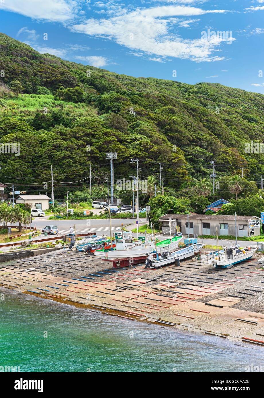 chiba, japan - july 18 2020: Fishing boats moored on the port of the ...