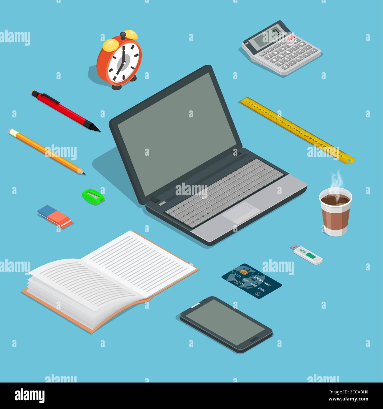 Set of office, office devices. Working tools for business. Isometric ...