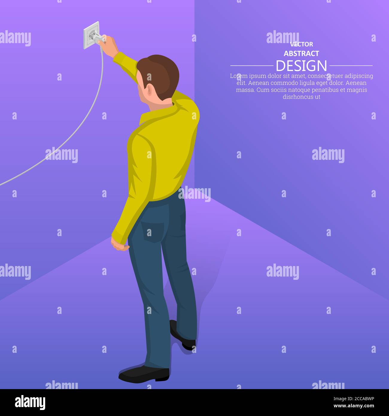 Person connects the power plug to the electrical socket. Contact ...