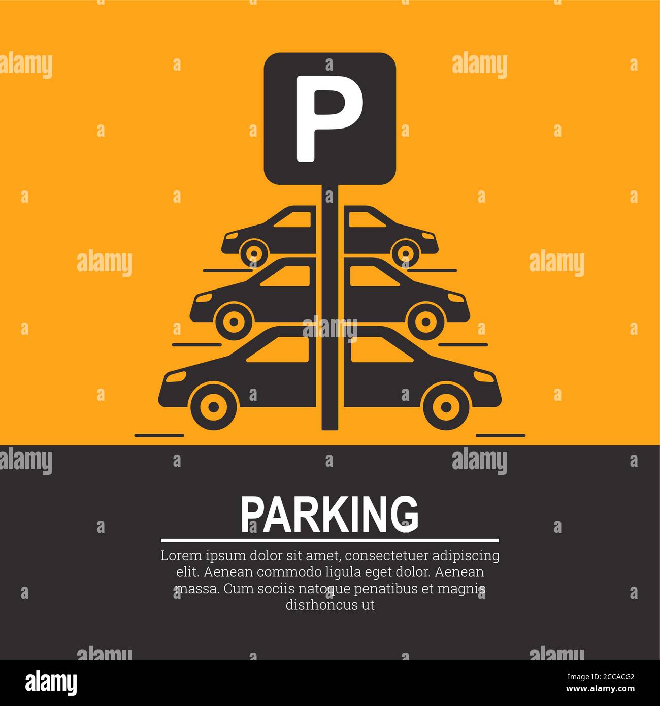 Abstract background with cars and road sign. Parking zone. Vector ...