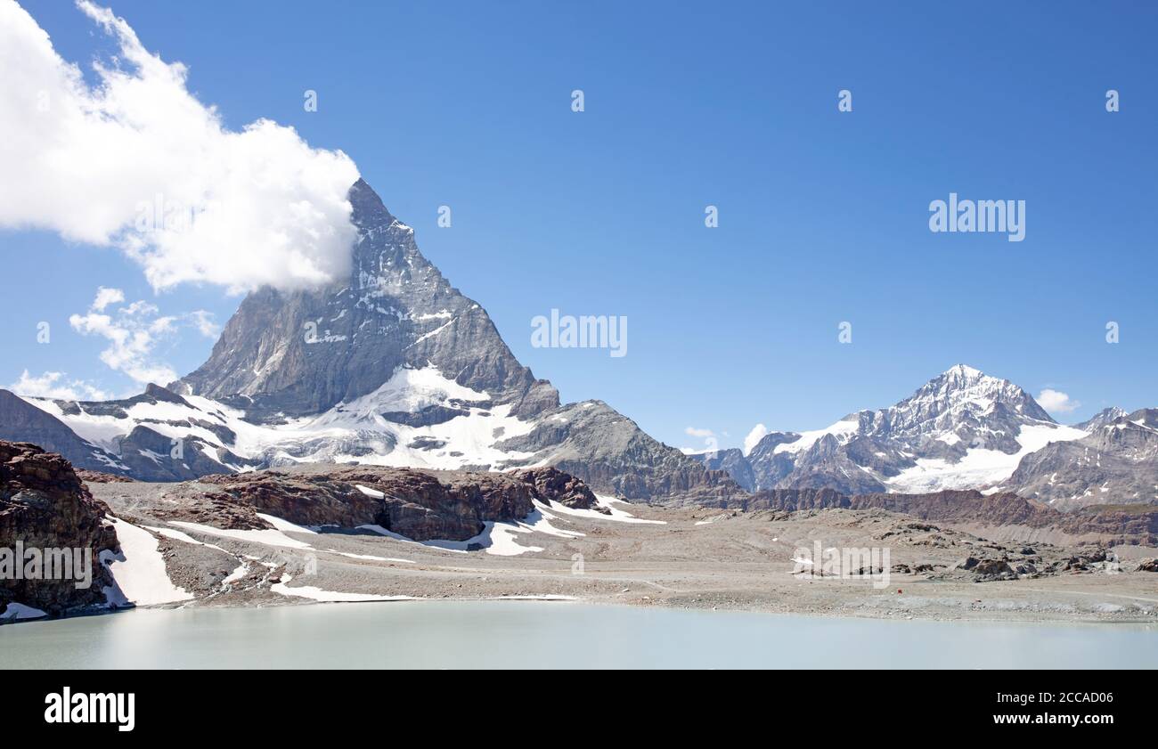 The Matterhorn, the iconic emblem of the Swiss Alps, summertime Stock ...