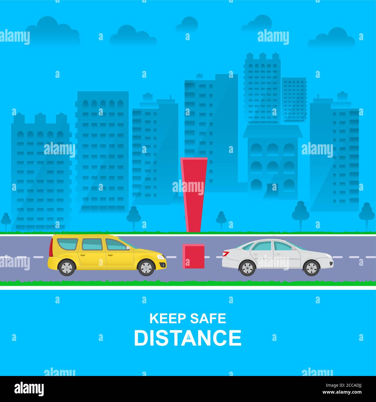 The exclamation mark between cars. Observe a distance.The concept of ...