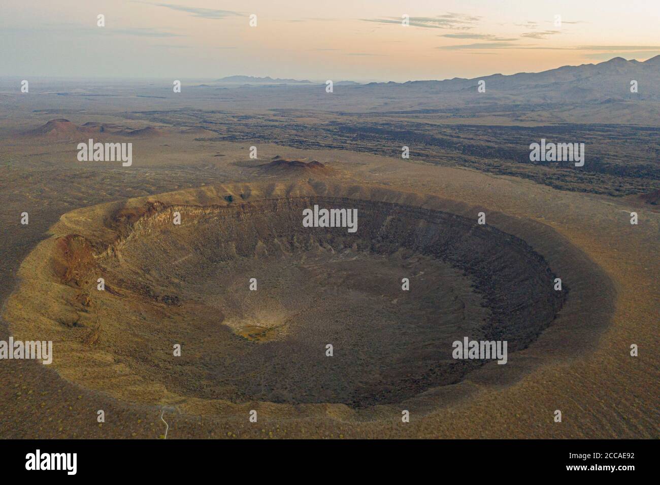 Aerial view of the maar-type volcanic crater El Elegant in the ...