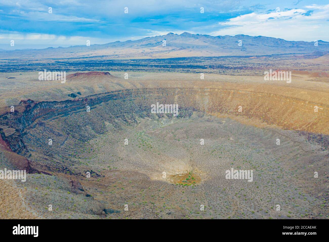 Aerial view of the maar-type volcanic crater El Elegant in the ...