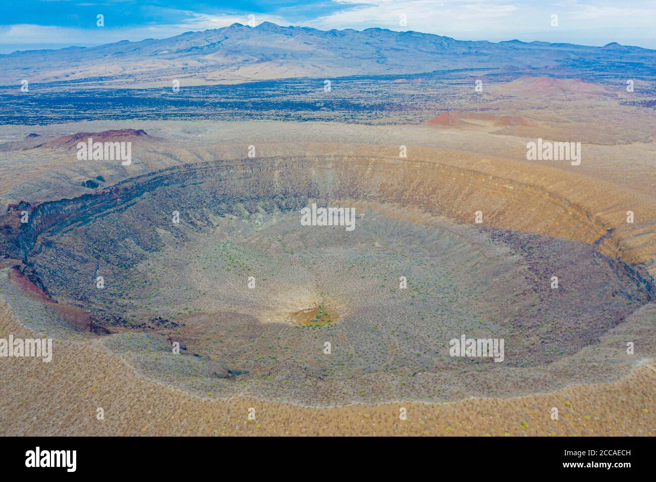 Aerial view of the maar-type volcanic crater El Elegant in the ...