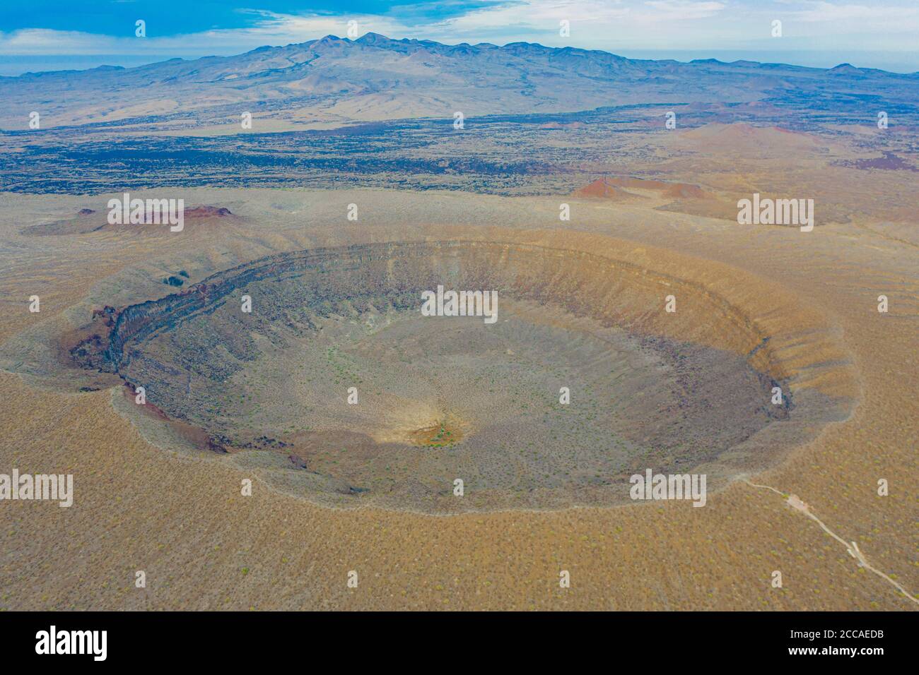 Aerial view of the maar-type volcanic crater El Elegant in the ...