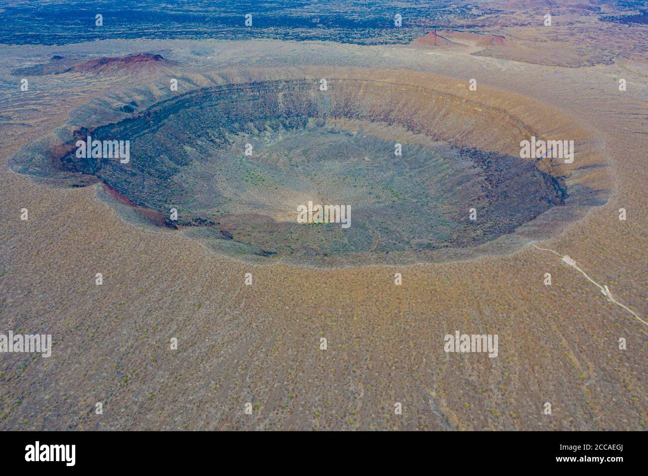 Aerial view of the maar-type volcanic crater El Elegant in the ...