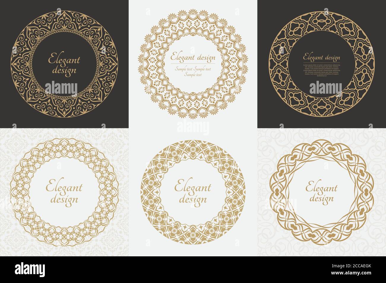 Set of circular baroque patterns. Round floral ornaments. Vintage ...