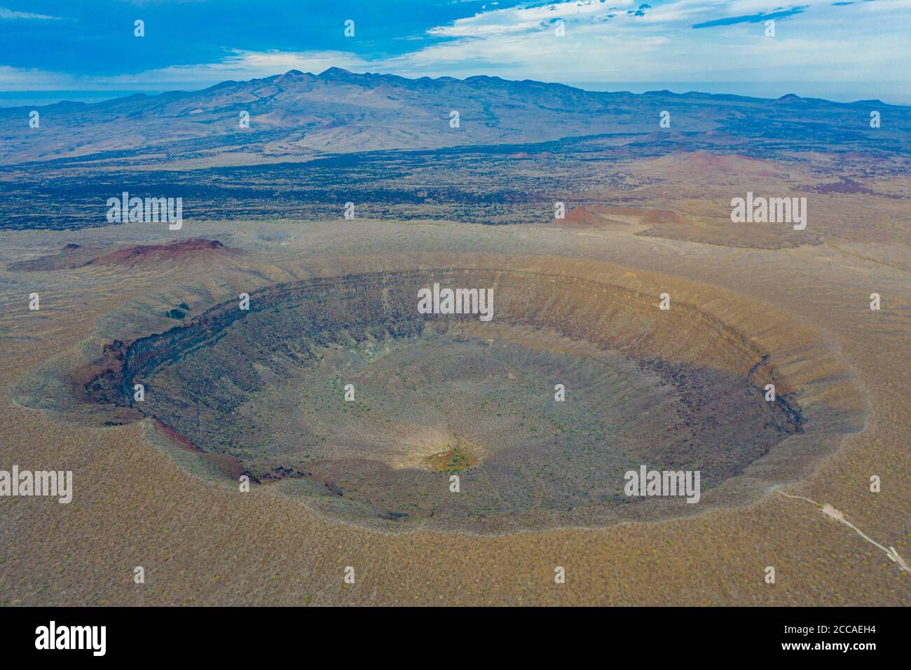 Aerial view of the maar-type volcanic crater El Elegant in the ...