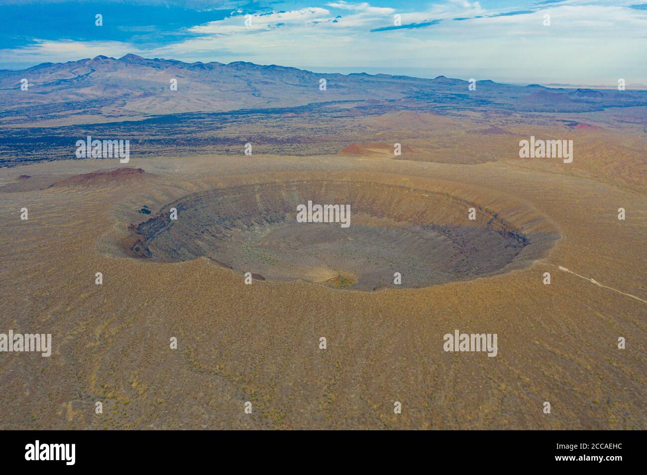 Aerial view of the maar-type volcanic crater El Elegant in the ...
