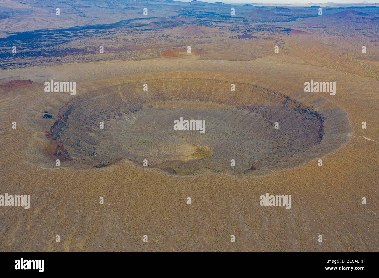 Aerial view of the maar-type volcanic crater El Elegant in the ...