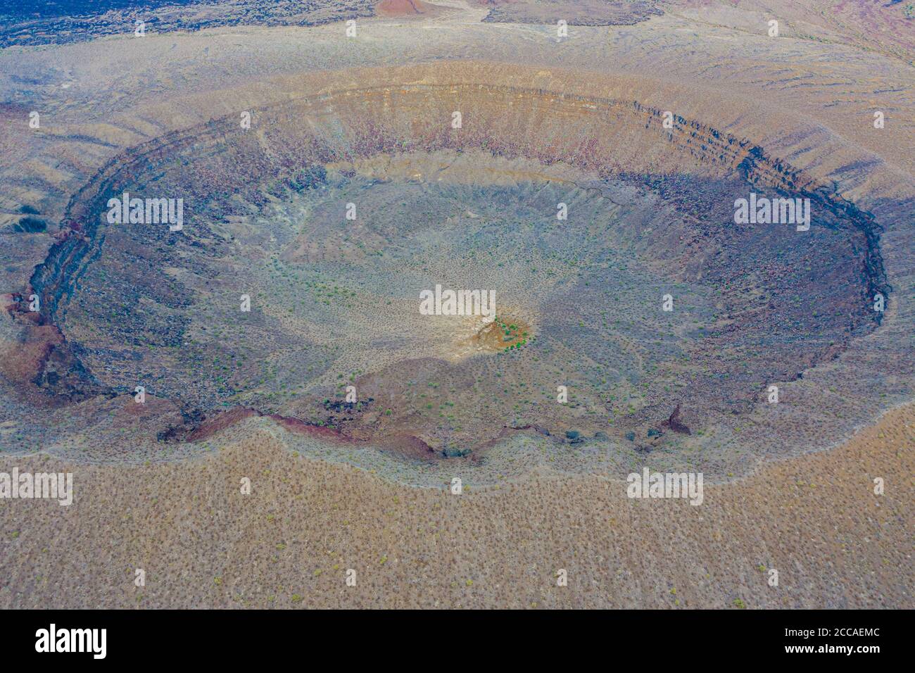 Aerial view of the maar-type volcanic crater El Elegant in the ...