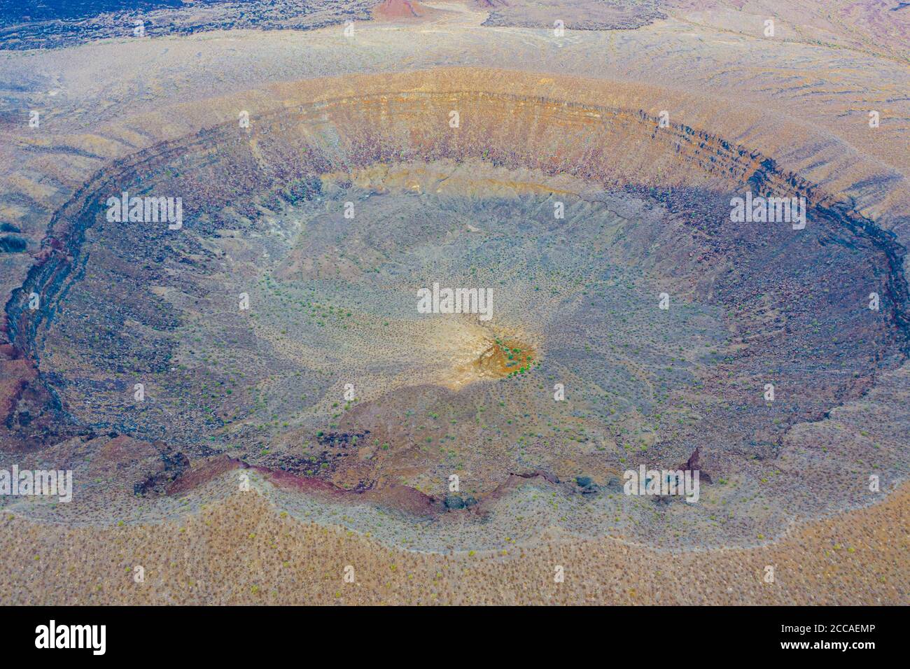 Aerial view of the maar-type volcanic crater El Elegant in the ...