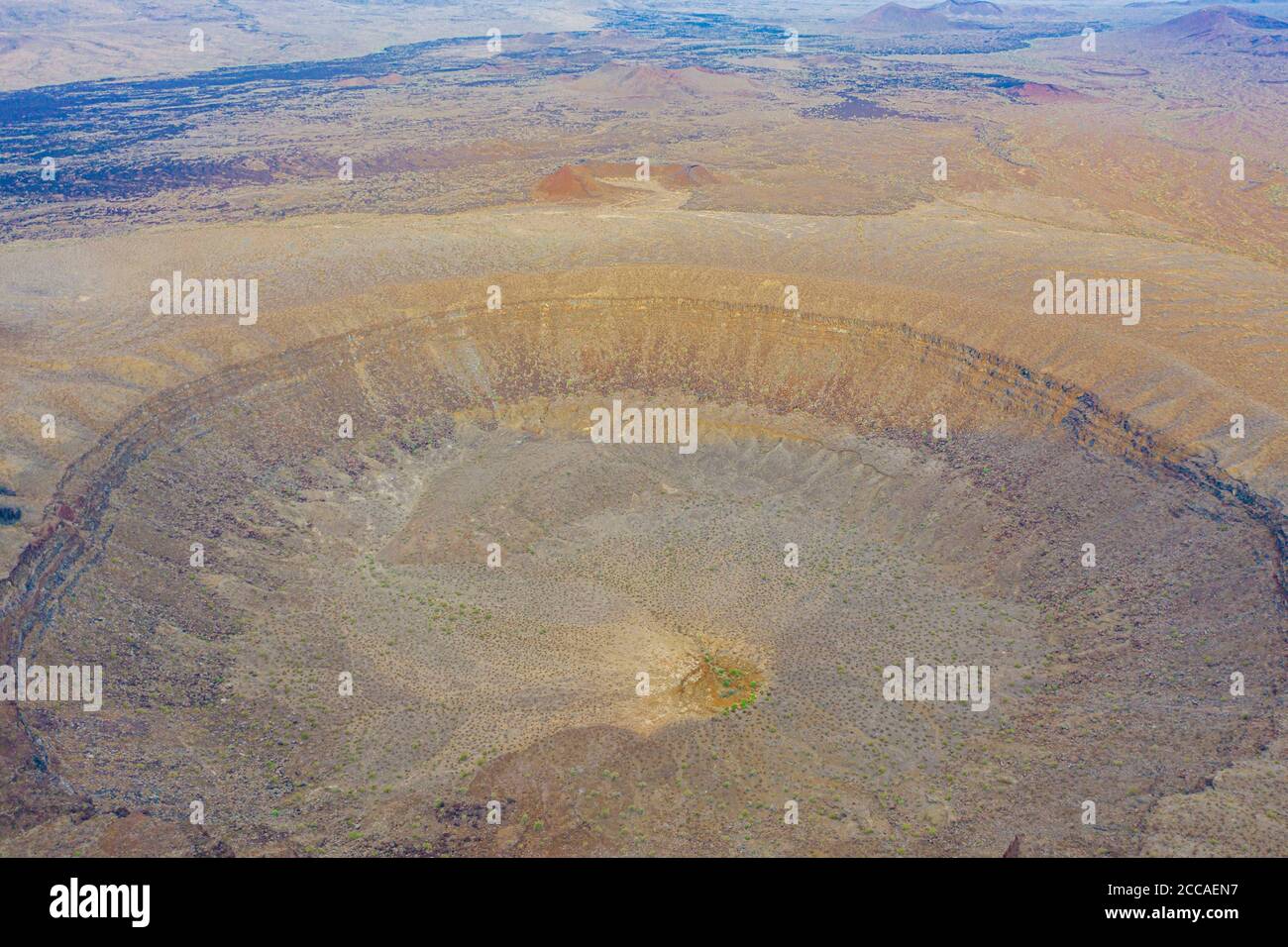 Aerial view of the maar-type volcanic crater El Elegant in the ...