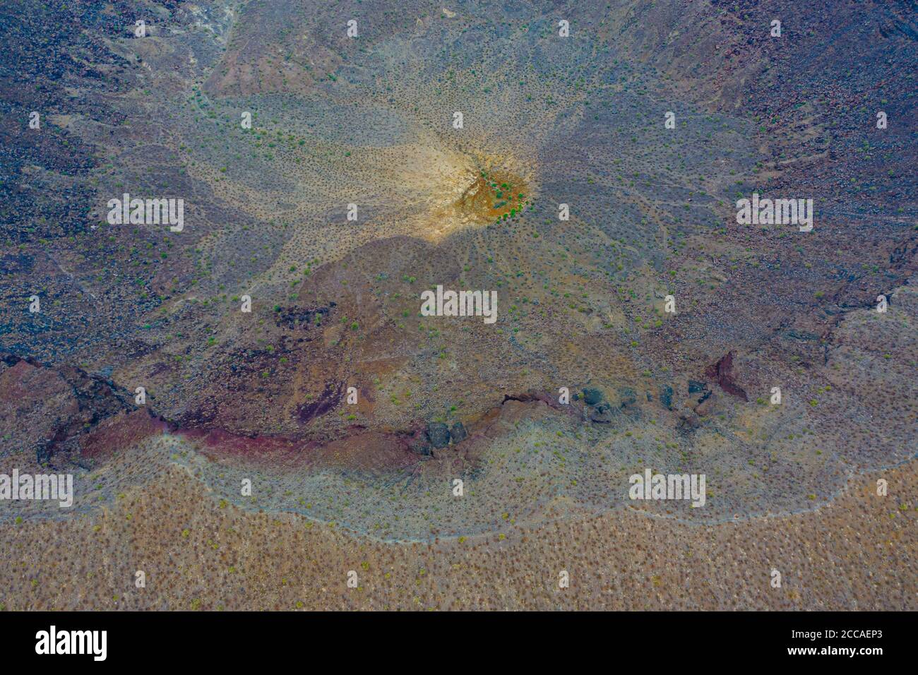 Aerial view of the maar-type volcanic crater El Elegant in the ...