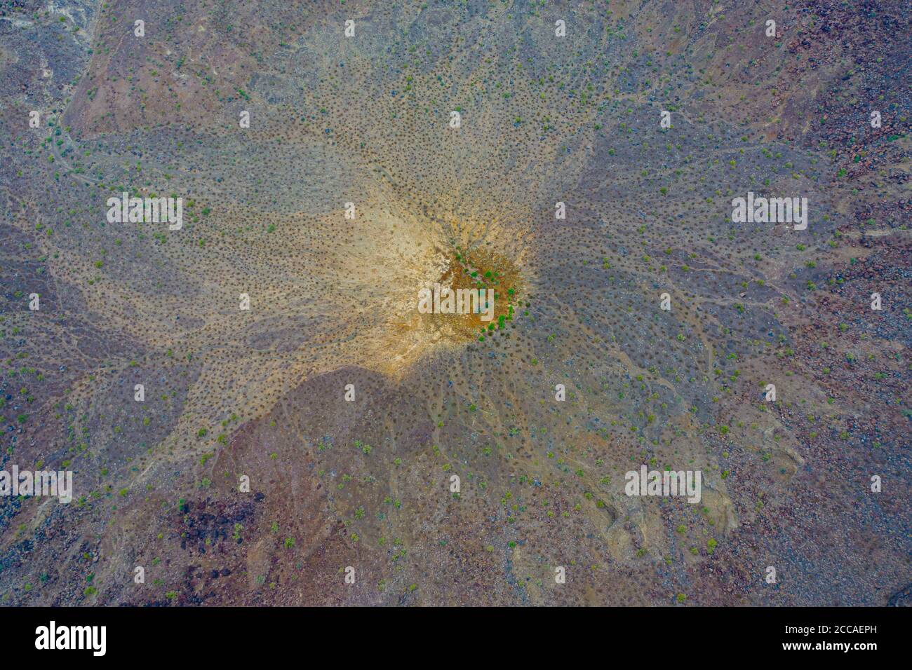 Aerial view of the maar-type volcanic crater El Elegant in the ...