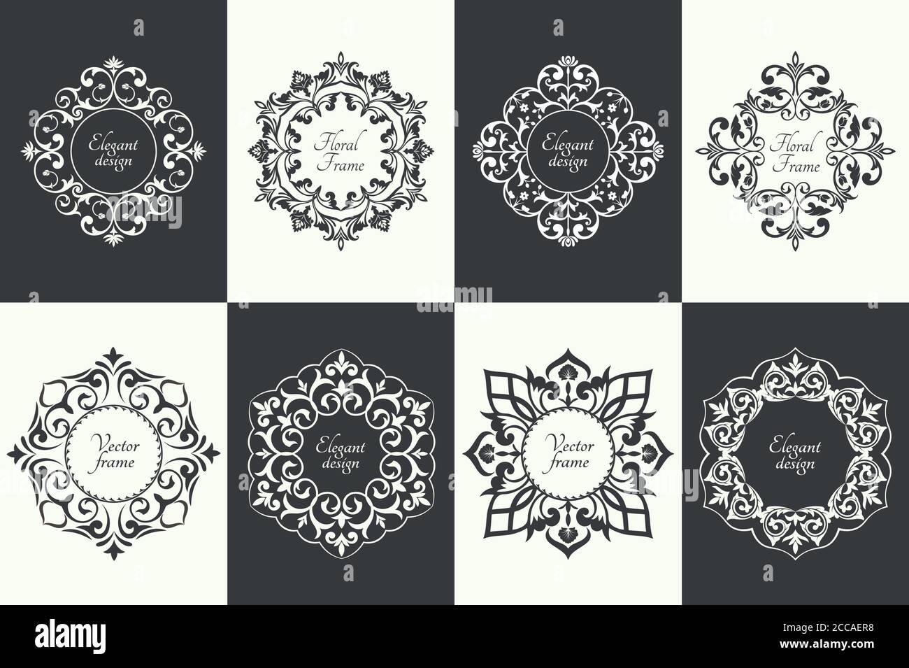 Set of circular baroque patterns. Round floral ornaments. Vintage ...