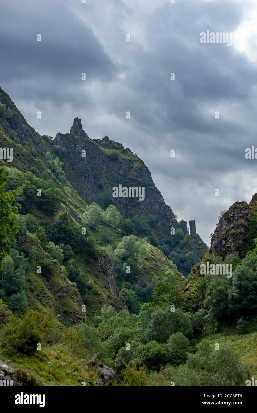 Ruined medieval village and fortress Mutso. Khevsureti, Georgia Stock ...