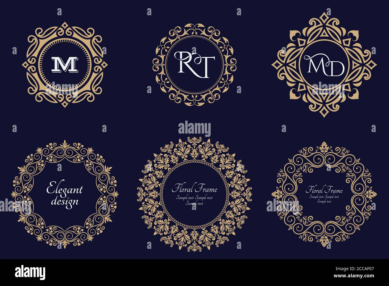 Set of circular baroque patterns. Round floral ornaments. Vintage ...