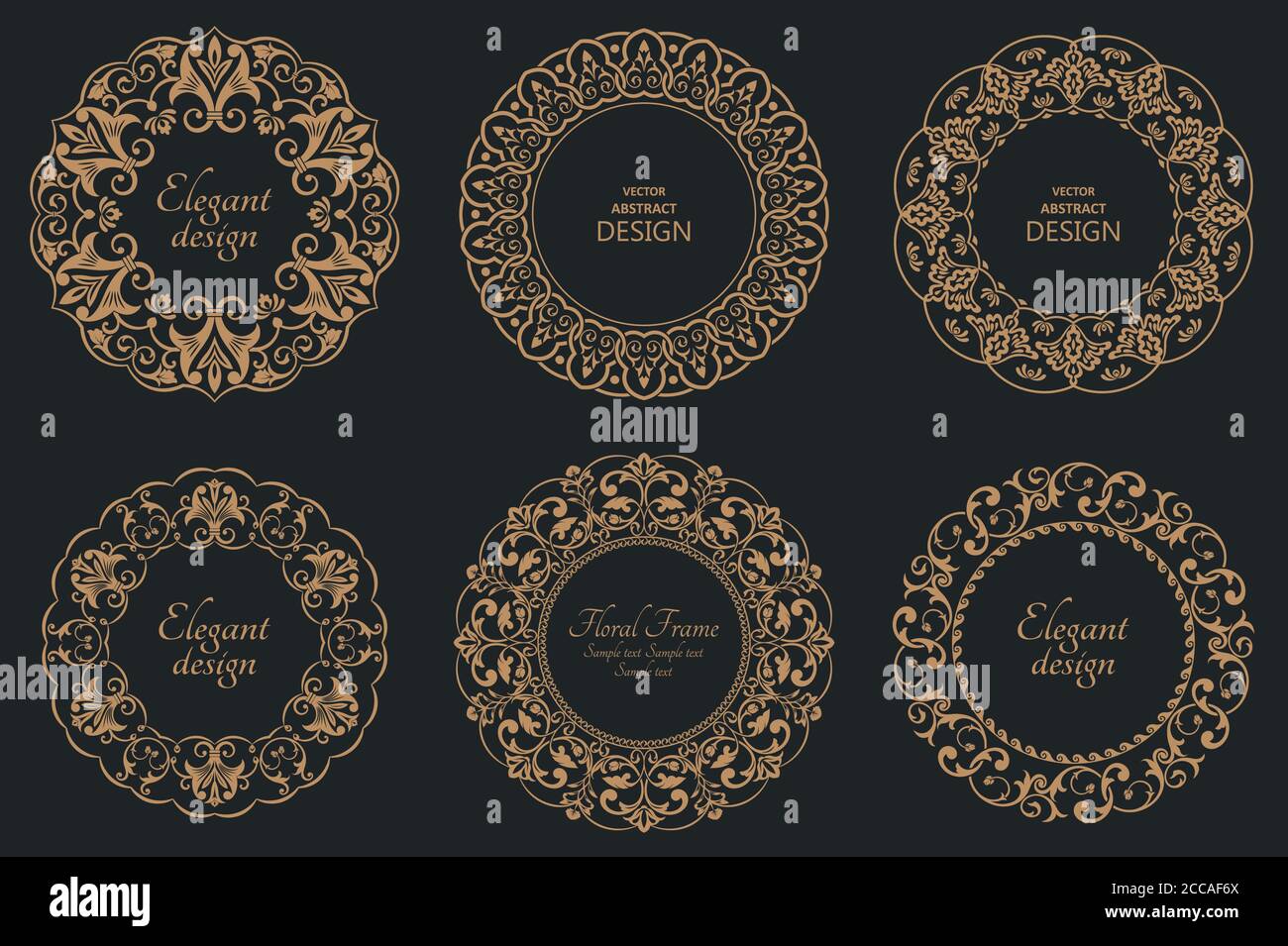 Set of circular baroque patterns. Round floral ornaments. Vintage ...