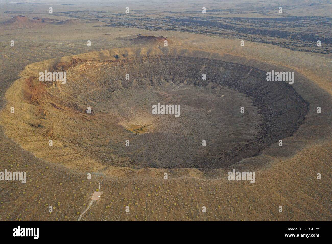 Aerial view of the maar-type volcanic crater El Elegant in the ...