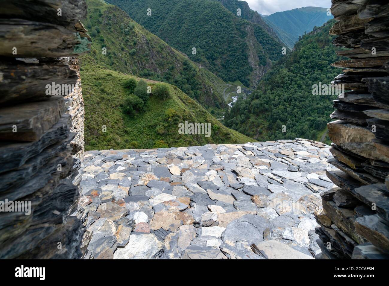 Ruined medieval village and fortress Mutso. Khevsureti, Georgia Stock ...