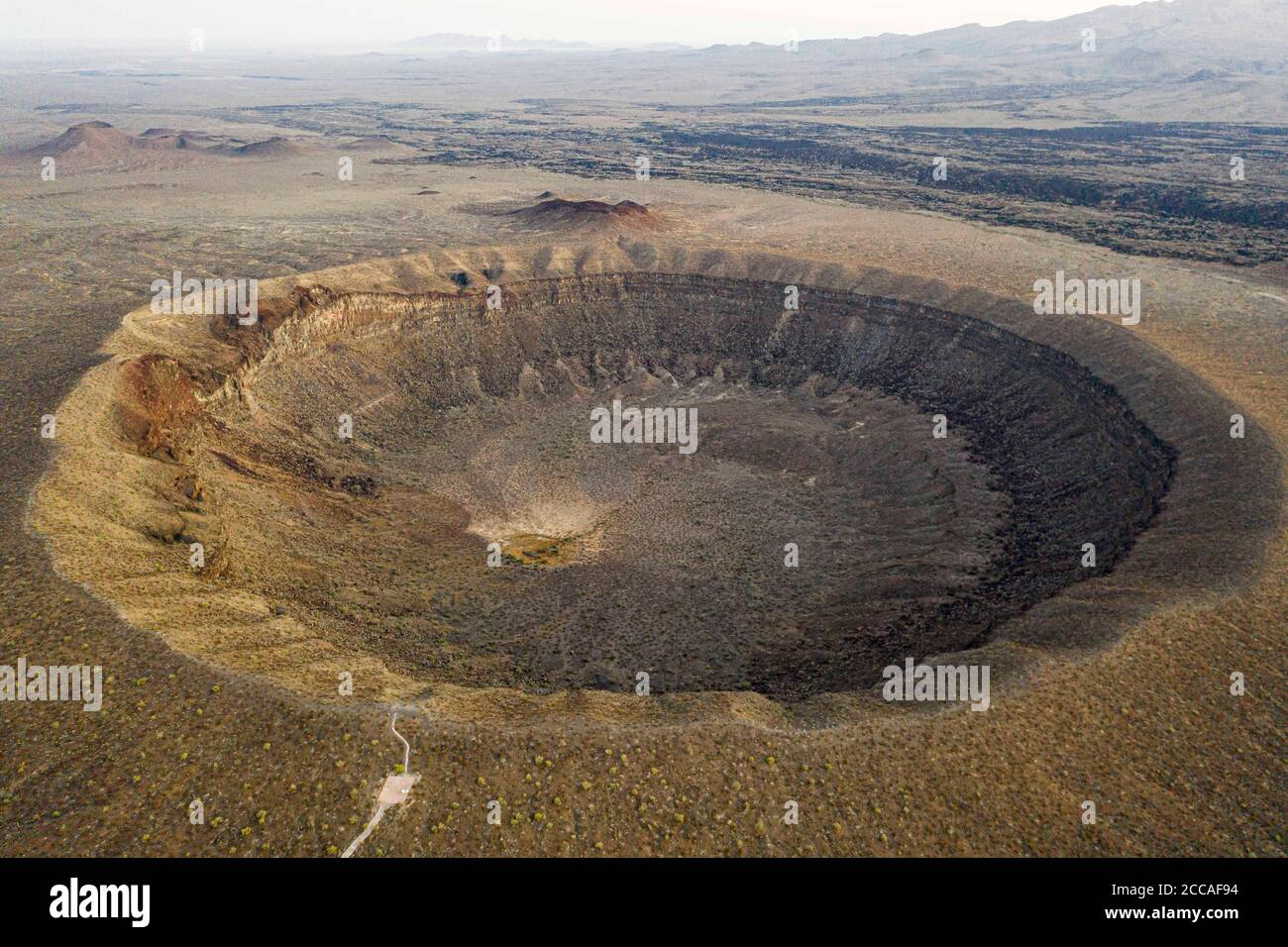 Aerial view of the maar-type volcanic crater El Elegant in the ...