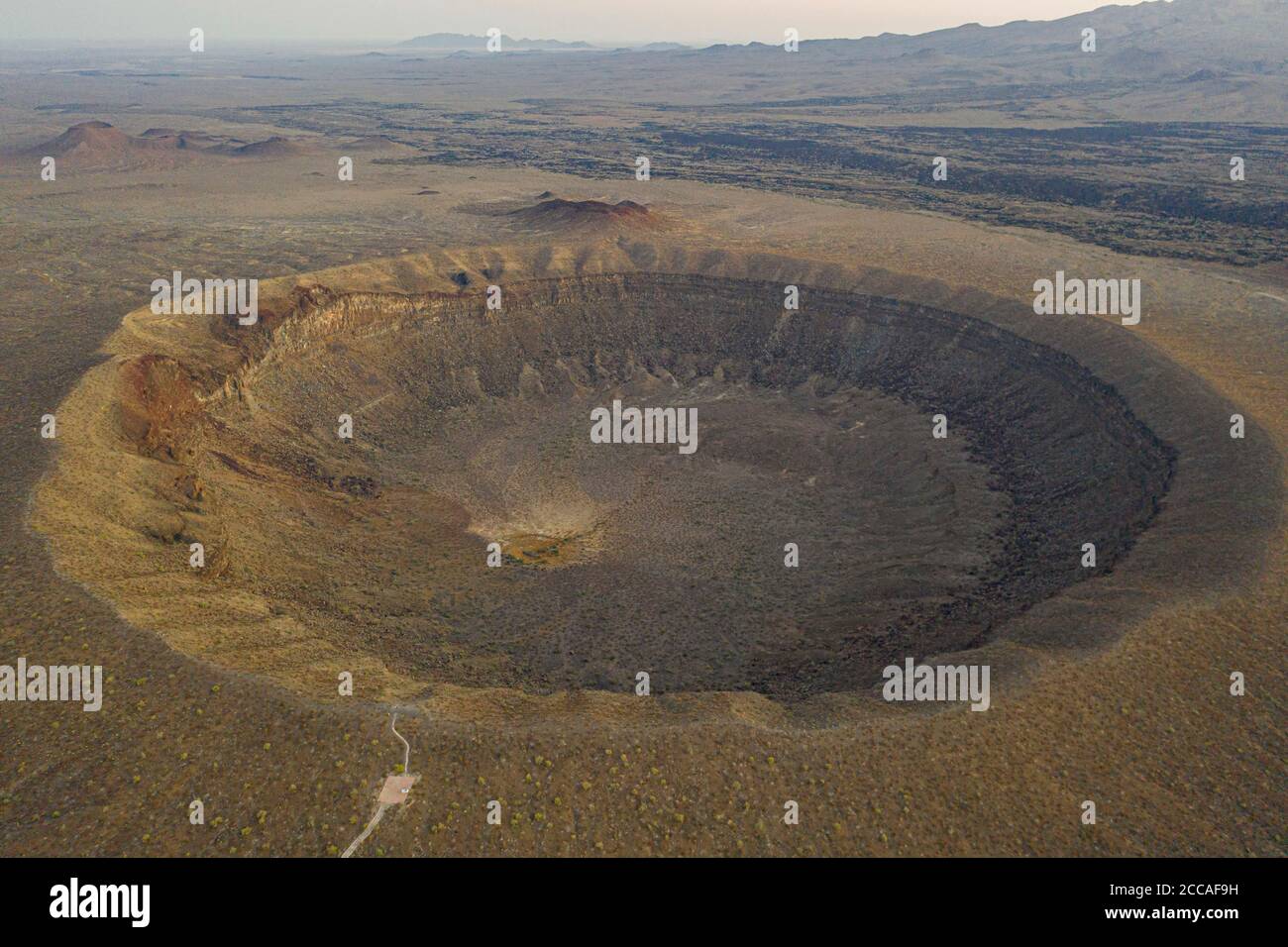 Aerial view of the maar-type volcanic crater El Elegant in the ...