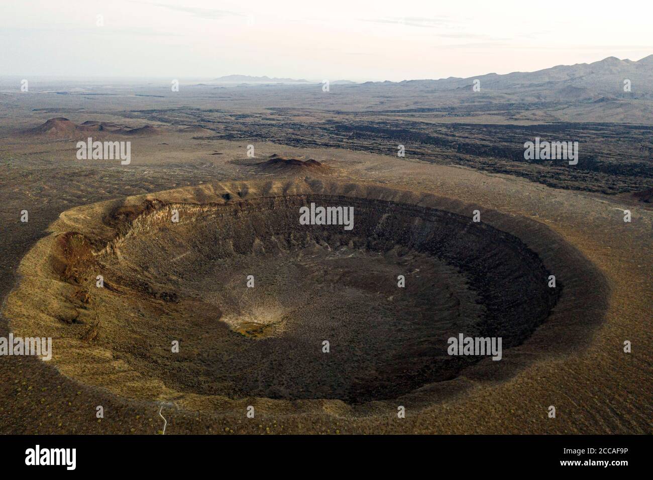 Aerial view of the maar-type volcanic crater El Elegant in the ...