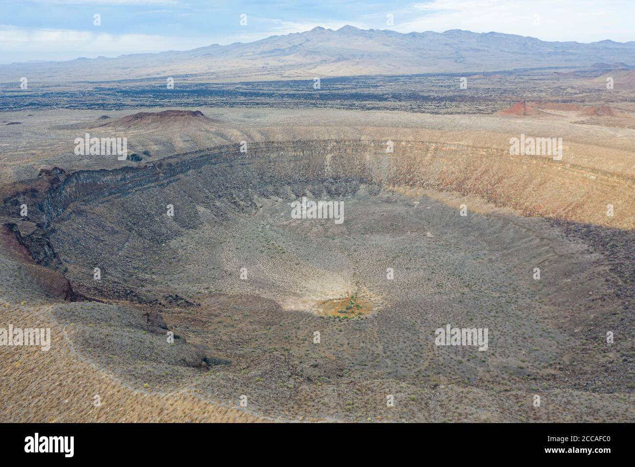 Aerial view of the maar-type volcanic crater El Elegant in the ...