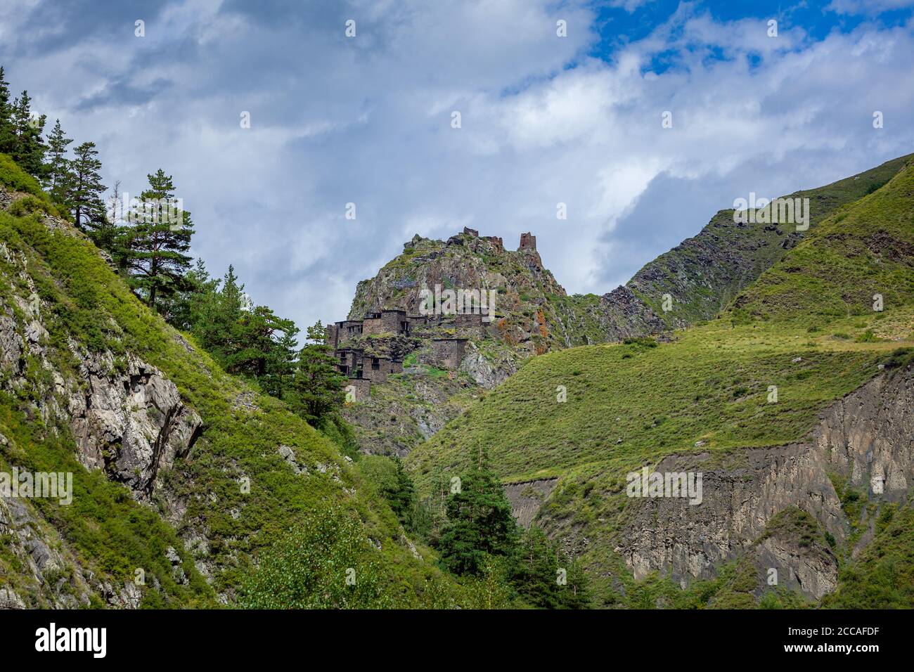 Ruined medieval village and fortress Mutso. Khevsureti, Georgia Stock ...