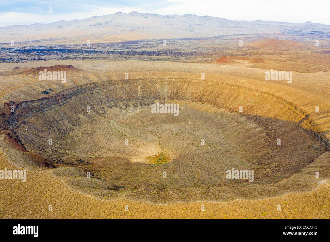 Aerial view of the maar-type volcanic crater El Elegant in the ...