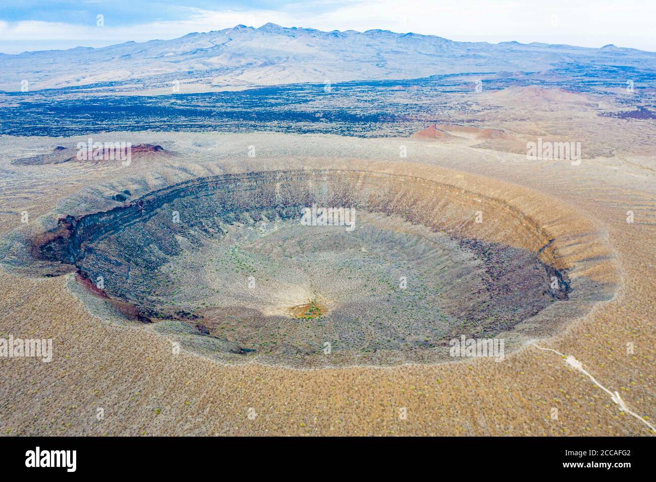 Aerial view of the maar-type volcanic crater El Elegant in the ...