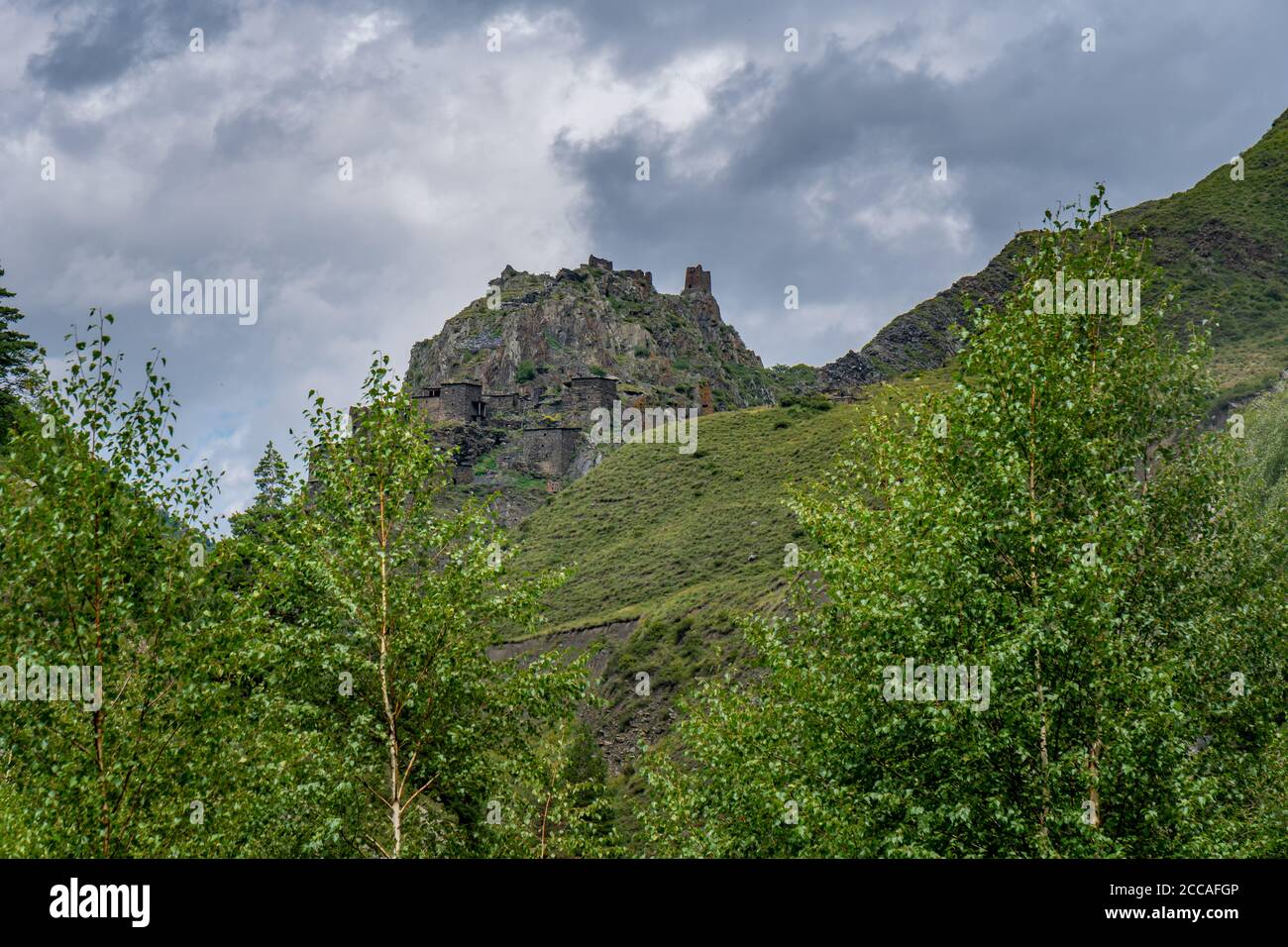 Ruined medieval village and fortress Mutso. Khevsureti, Georgia Stock ...