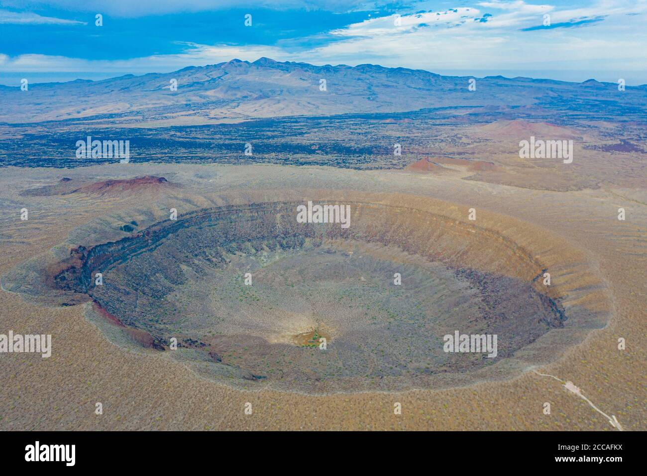 Aerial view of the maar-type volcanic crater El Elegant in the ...