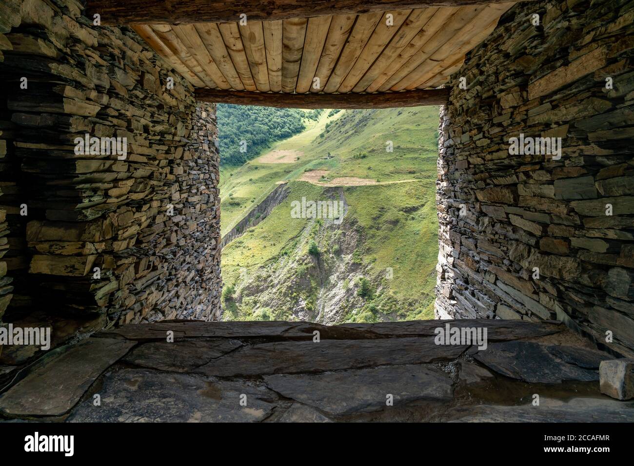 Ruined medieval village and fortress Mutso. Khevsureti, Georgia Stock ...