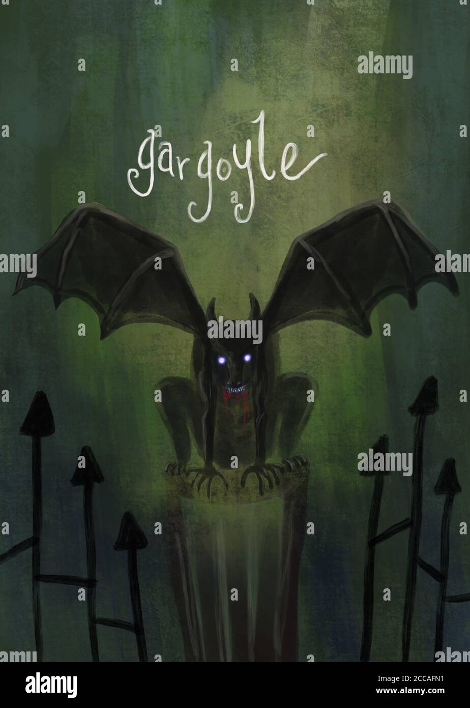 Illustration of a creepy gargoyle monster Stock Photo - Alamy