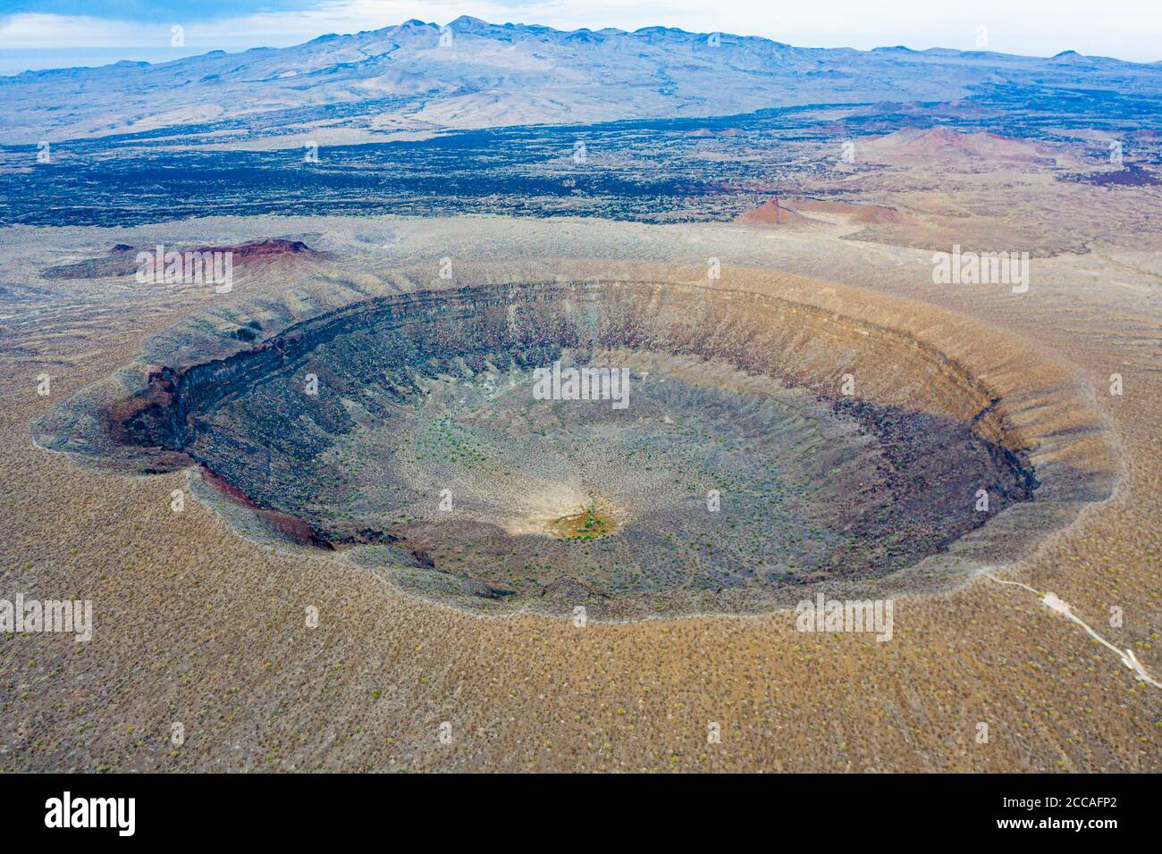 Aerial view of the maar-type volcanic crater El Elegant in the ...