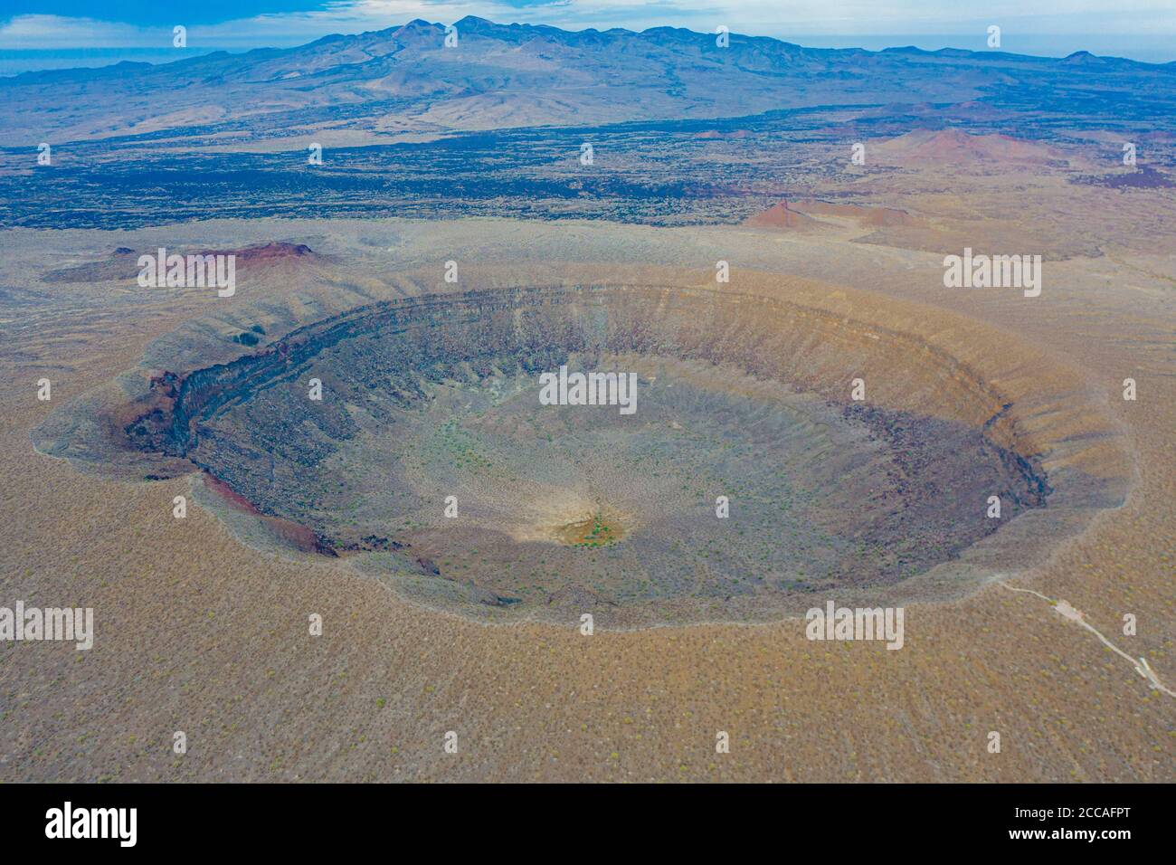 Aerial view of the maar-type volcanic crater El Elegant in the ...