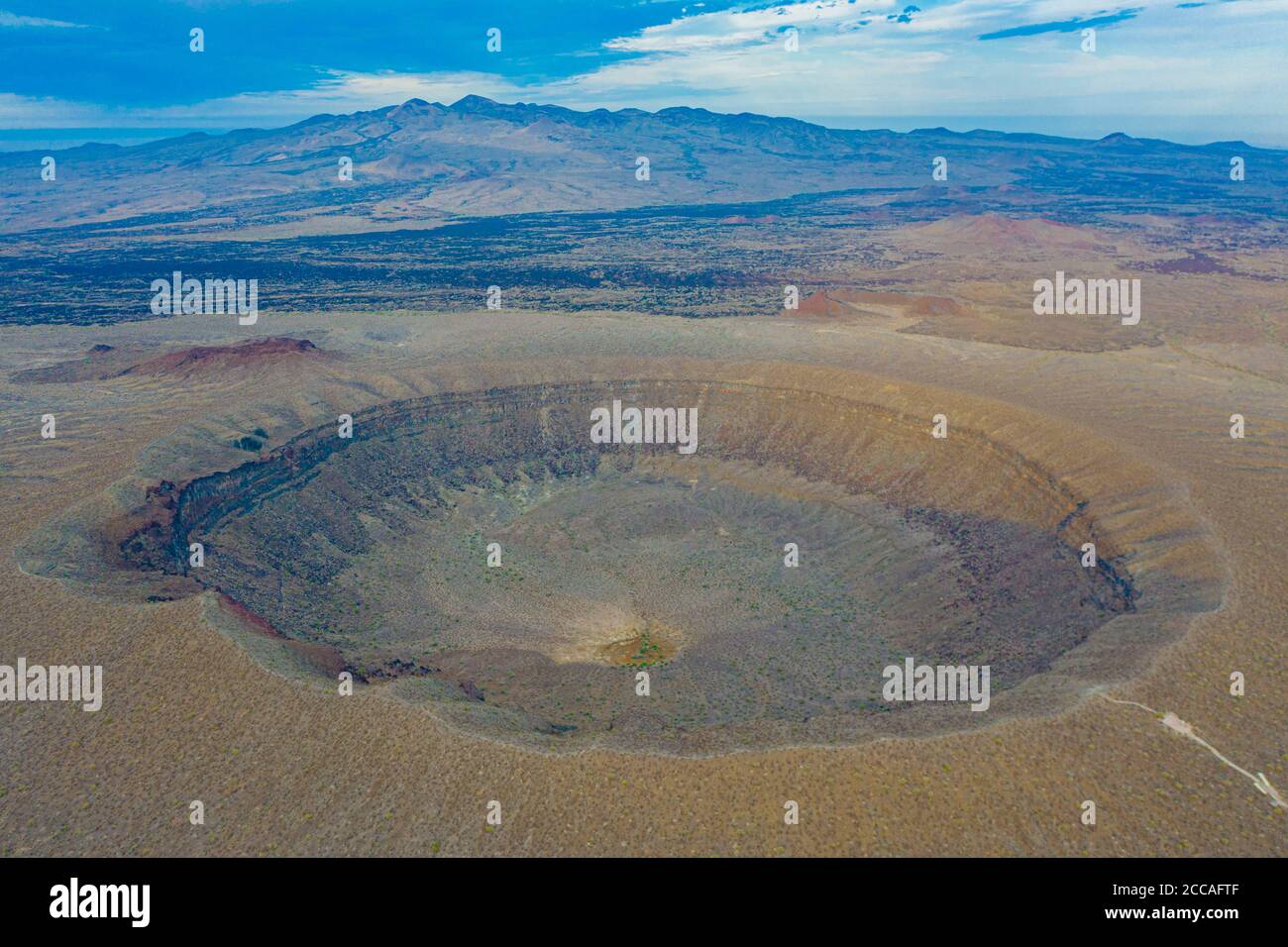 Aerial view of the maar-type volcanic crater El Elegant in the ...