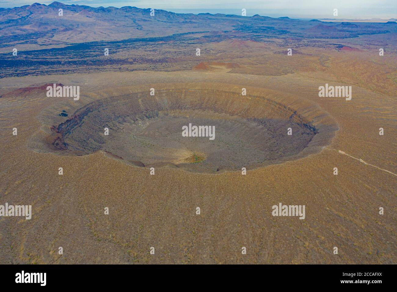 Aerial view of the maar-type volcanic crater El Elegant in the ...