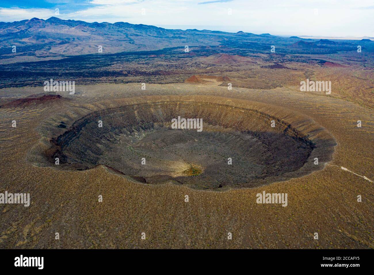 Aerial view of the maar-type volcanic crater El Elegant in the ...