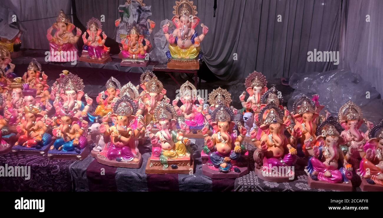 DISTRICT KATNI, INDIA - AUGUST 7, 2019: Lord ganesha multiple statue ...