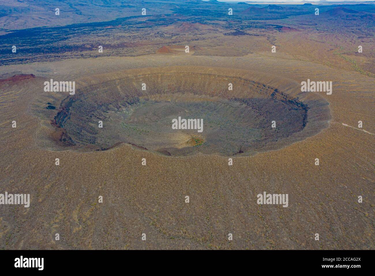Aerial view of the maar-type volcanic crater El Elegant in the ...