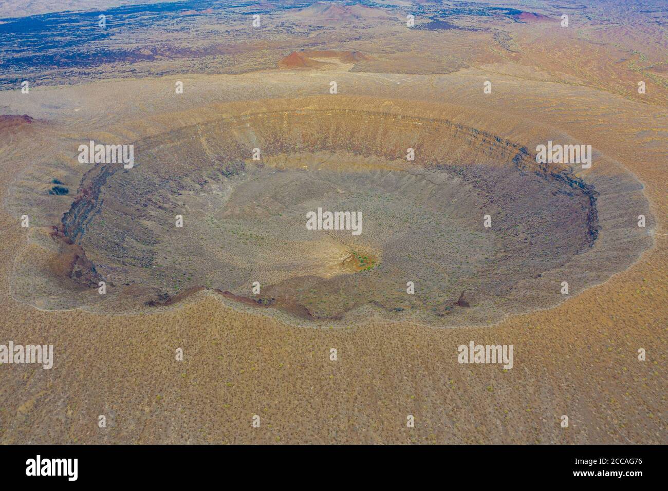 Aerial view of the maar-type volcanic crater El Elegant in the ...