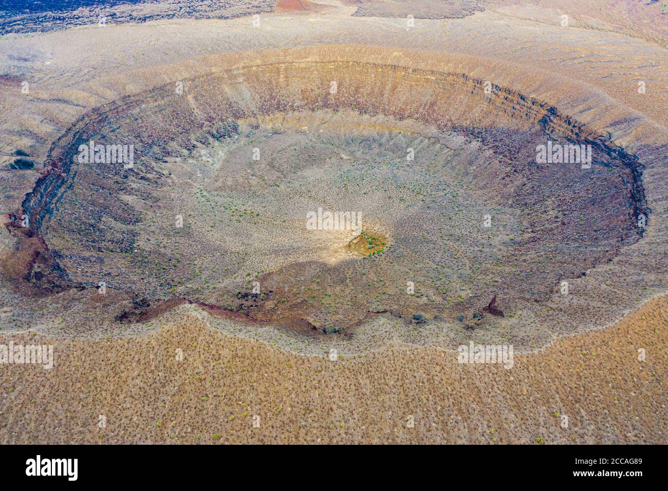Aerial view of the maar-type volcanic crater El Elegant in the ...