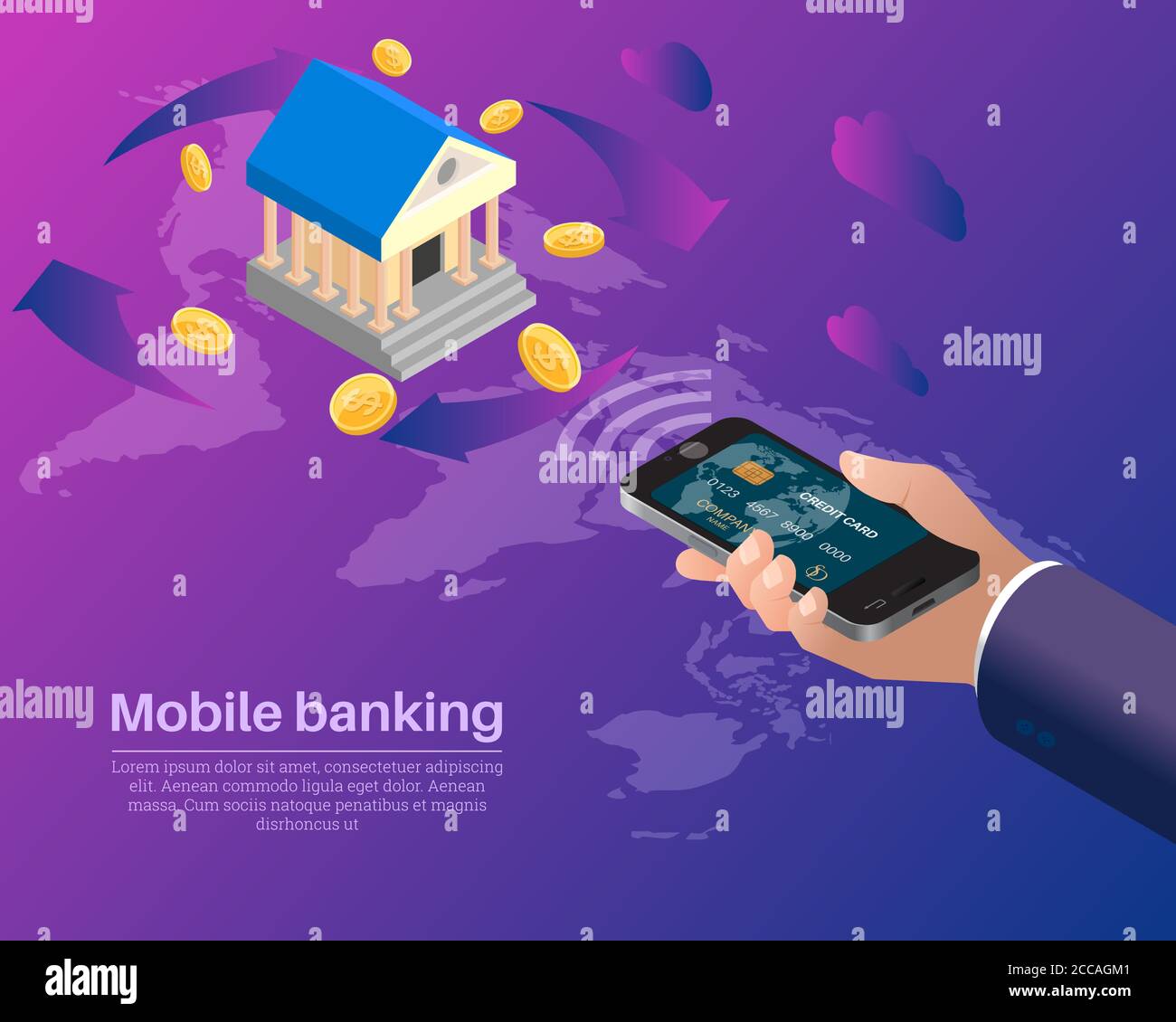 Mobile banking.The hand of the user carries out monetary operations ...