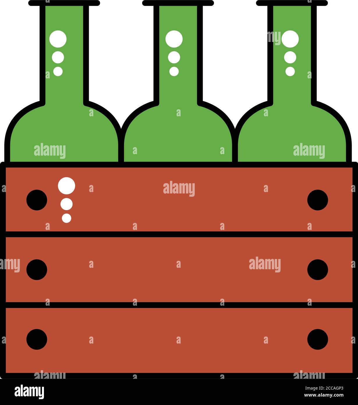 beers bottles in wooden basket line and fill style vector illustration ...