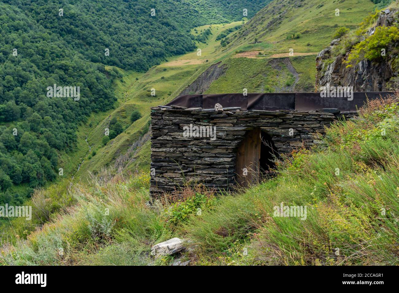 Ruined medieval village and fortress Mutso. Khevsureti, Georgia Stock ...