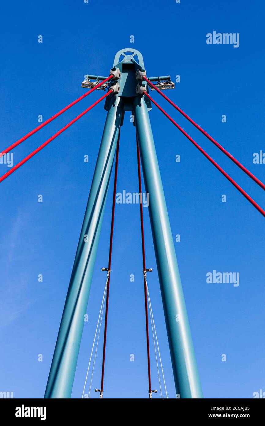 Steel supporting structure of the bridge. River crossing. Bridge pylons ...
